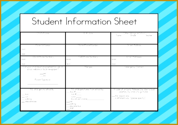 7 New Student Information Sheet | FabTemplatez