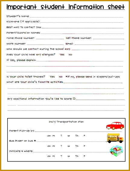 7 New Student Information Sheet | FabTemplatez