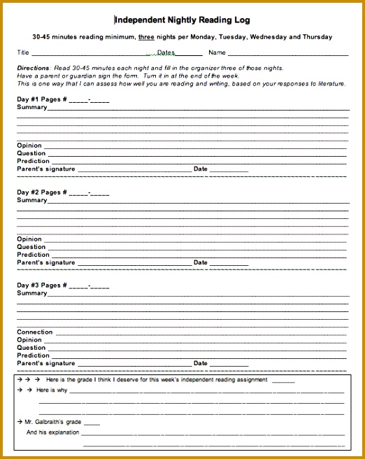 7 Reading Log for High School Students Template | FabTemplatez