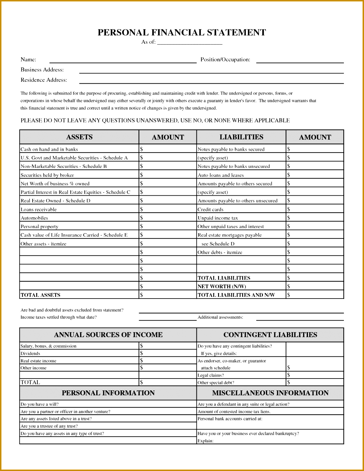 7 Blank Editable Financial Statement Template FabTemplatez