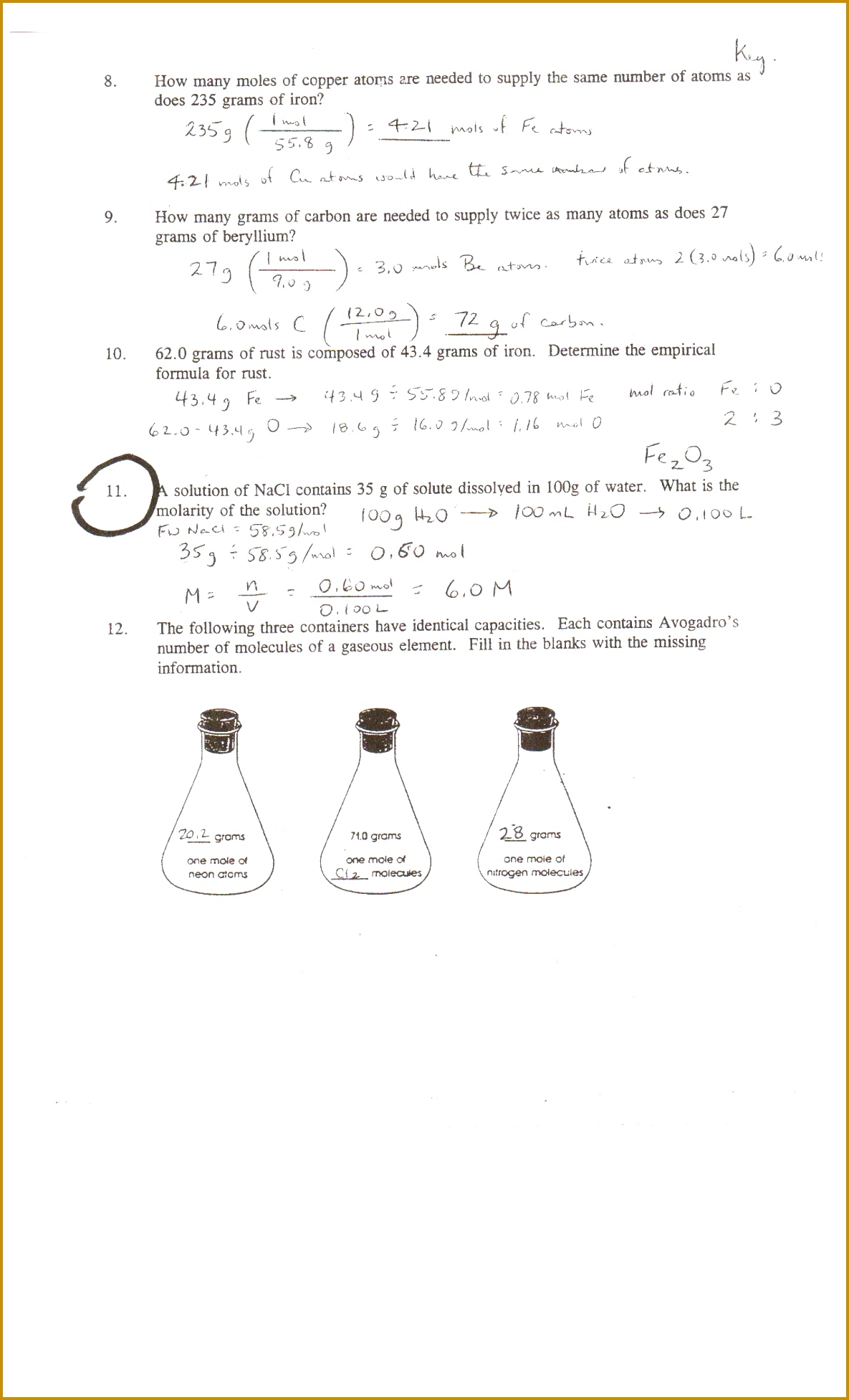 3 Mole Calculation Worksheet FabTemplatez