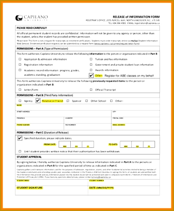 4 General Release Of Information form Template | FabTemplatez