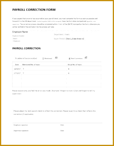 3 Payroll Correction form Template | FabTemplatez
