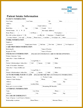 6 Physical therapy Intake form Template | FabTemplatez