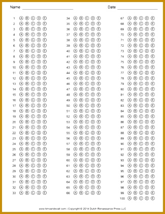 Question and Answer Sheet Template 03915 Answer Sheet Template 3 Tim S ...