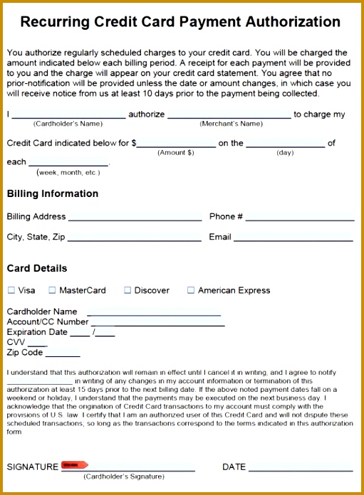 3 Recurring Credit Card Authorization form Template | FabTemplatez