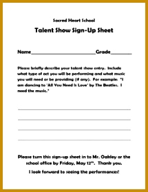 5 Talent Show Sign Up Sheet Template | FabTemplatez