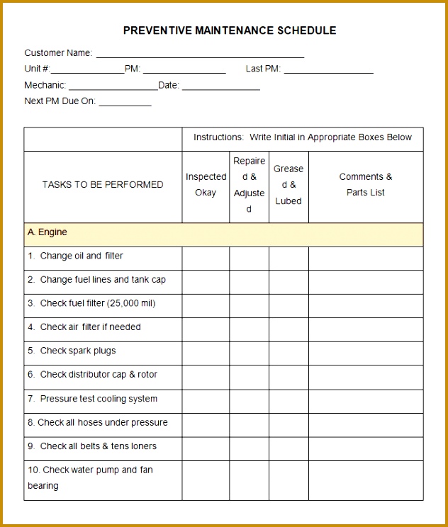 5 Preventive Maintenance Checklist Template | FabTemplatez