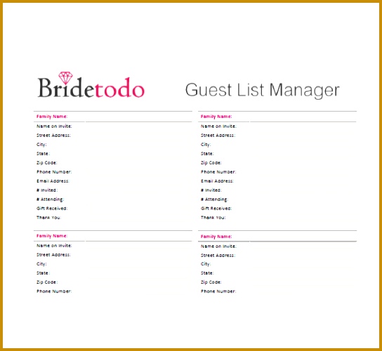 7 Wedding Invitation List Template | FabTemplatez