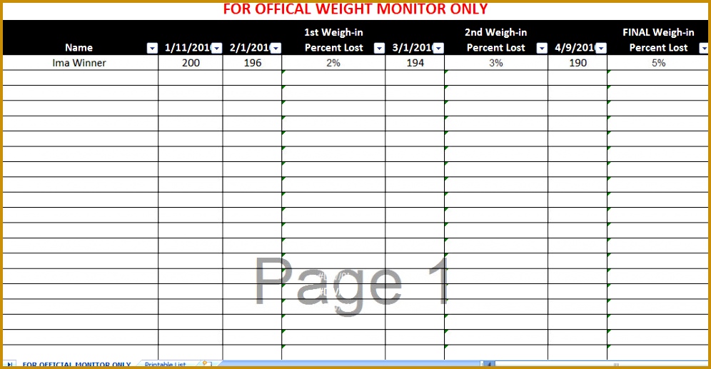 4 Weight Loss Spreadsheet Template | FabTemplatez