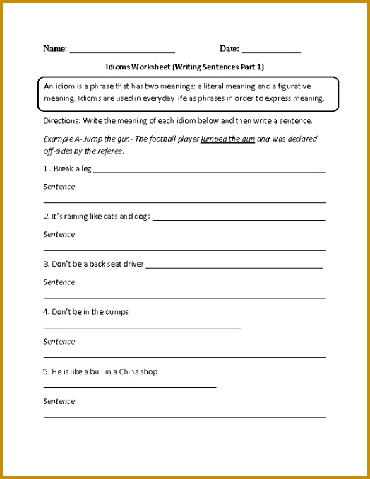 5 Idioms Worksheets | FabTemplatez