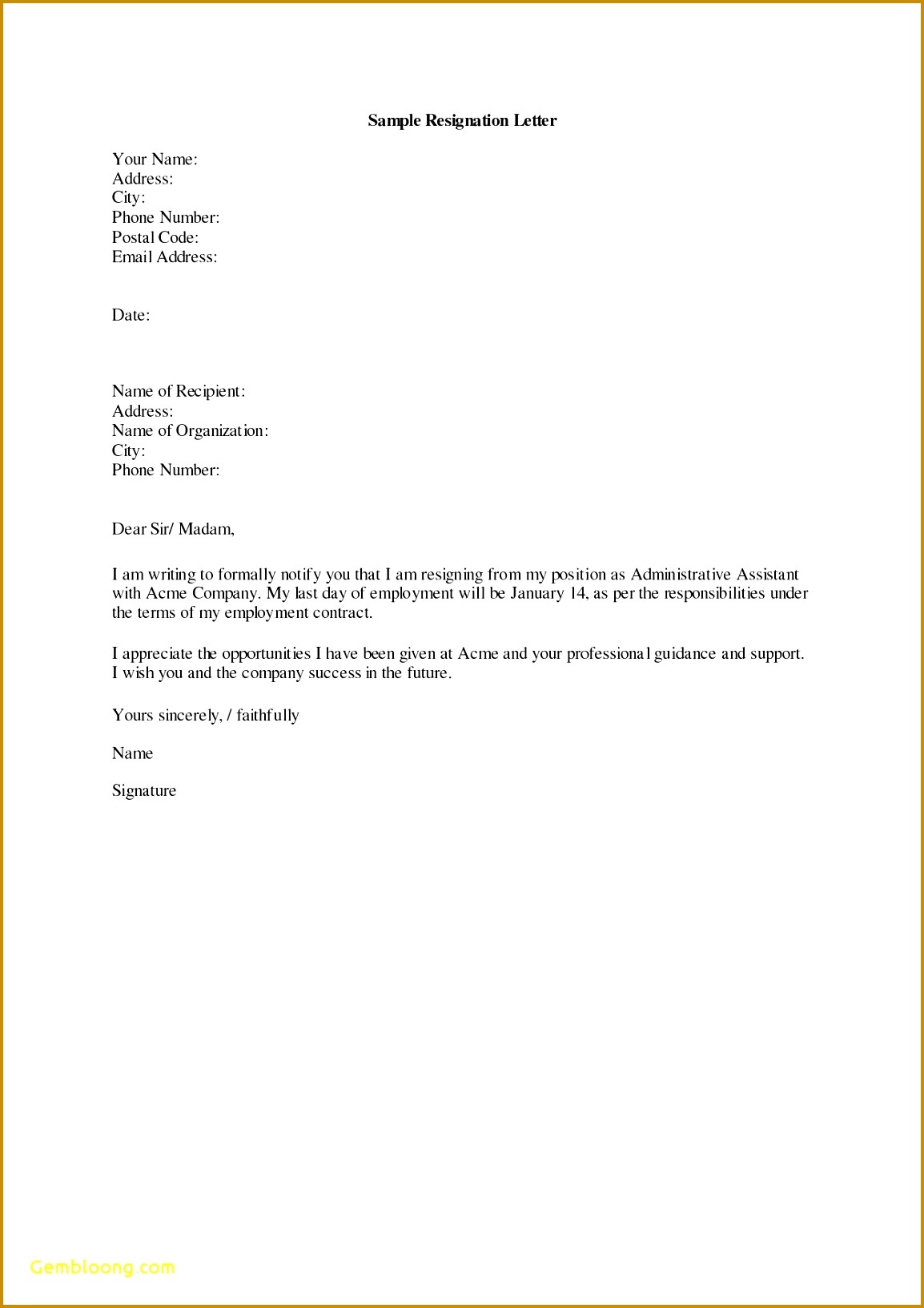 5 Resignation Letter Samples 63463 | FabTemplatez