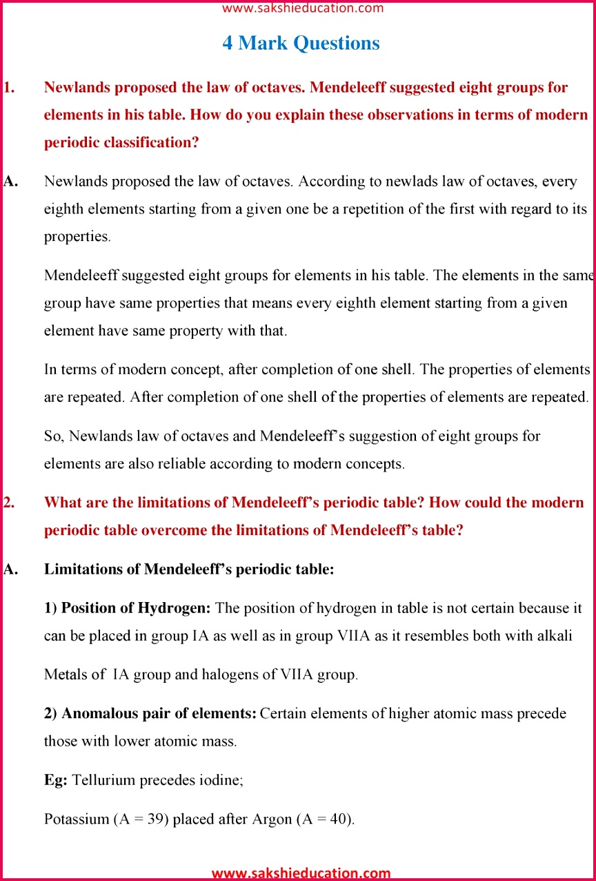Class 9 Notes Chemistry Periodic Table Periodicity Properties Review ...