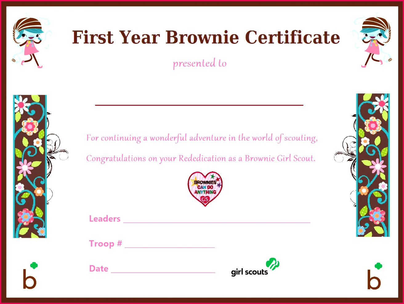 6 Girl Scout Rededication Certificate Printable 83456 | FabTemplatez