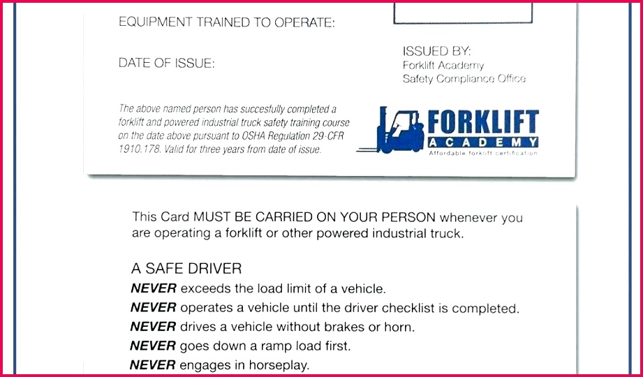 6 Print forklift Certification Card Template 38541 | FabTemplatez